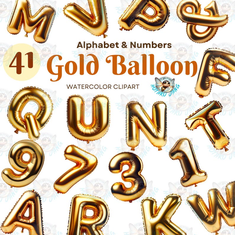 Gold Balloon Alphabet and Numbers Clipart, A to Z, Gold Letters ...