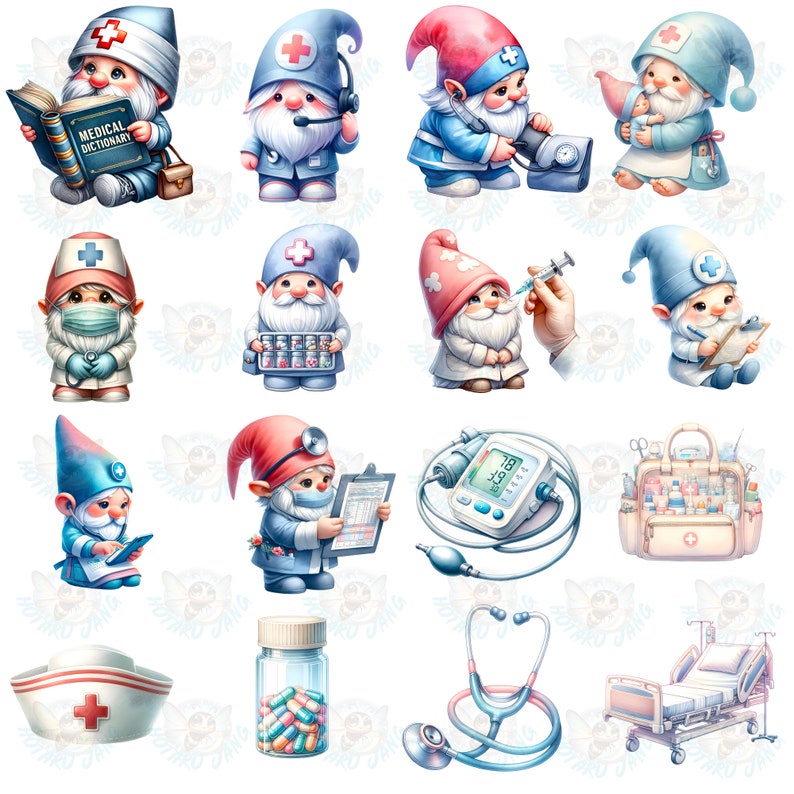 Watercolor Gnome Nurse Clipart, 46 Png, Medical Clipart, Healthcare ...