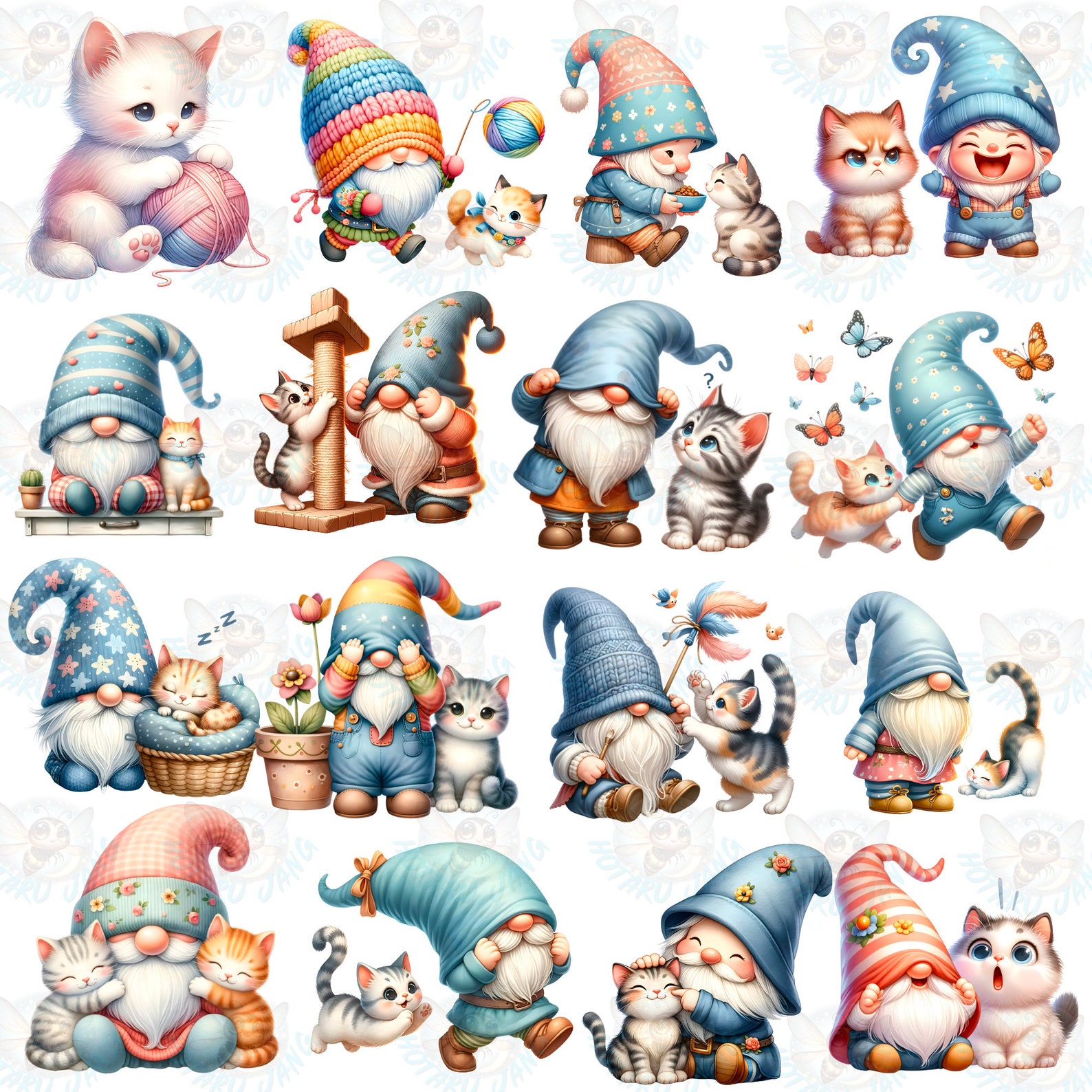 Watercolor Cat Gnome Clipart, Cat Lover Gnome Clipart, Cat Lover Gnome ...