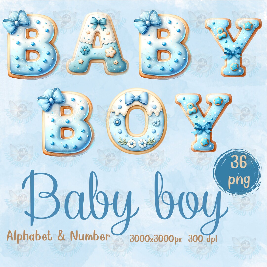 Baby Boy Cookies Alphabet and Number, Baby Boy Alphabet Clipart, Baby ...