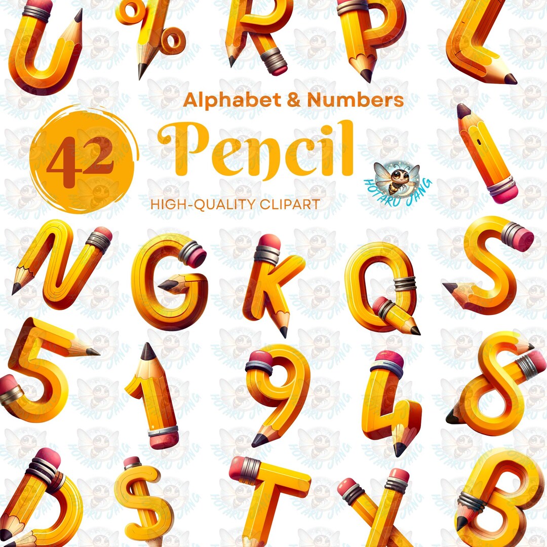 Pencil Alphabet, Pencils Letters, Cute Pencil Clipart, Ai, Alphabet ...