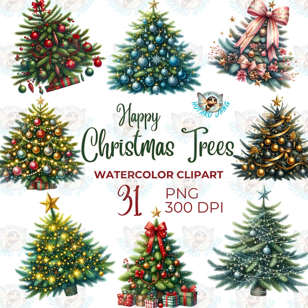 Watercolor Christmas Tree Clipart , Winter Clipart, Pine Tree Clipart ...
