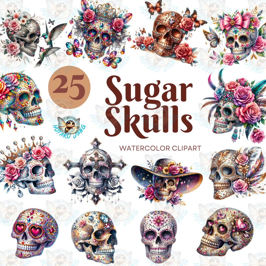 Watercolor Sugar Skulls Clipart Dia De Los Muertos, Mexican Halloween ...