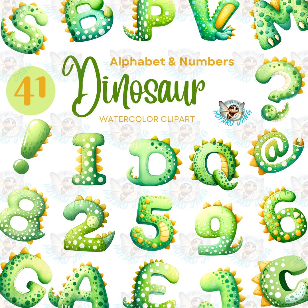Watercolor Dinosaur Alphabet & Numbers Clipart (PNG) - Etsy