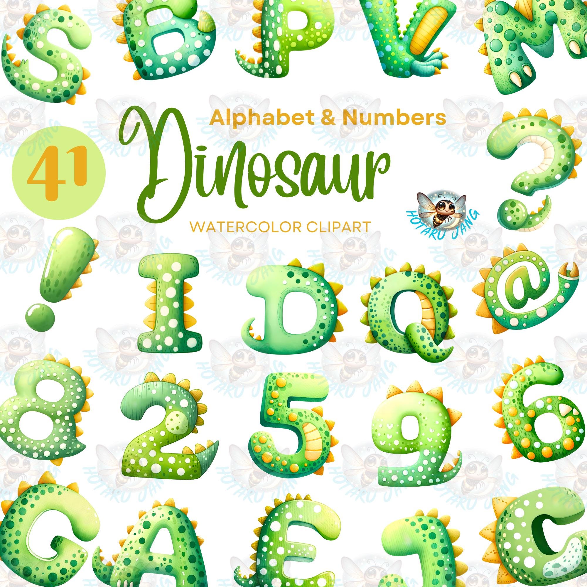 Watercolor Dinosaur Alphabet & Numbers Clipart (PNG) - Etsy