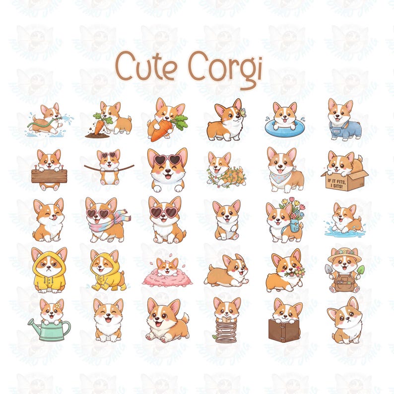Kawaii Corgi Clipart Bundle – Adorable Dog PNG Illustrations (digital ...