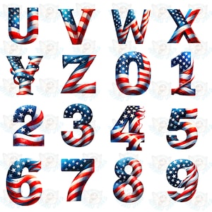 USA Flag Alphabet & Numbers Clipart: Patriotic PNG, 4th of July ...