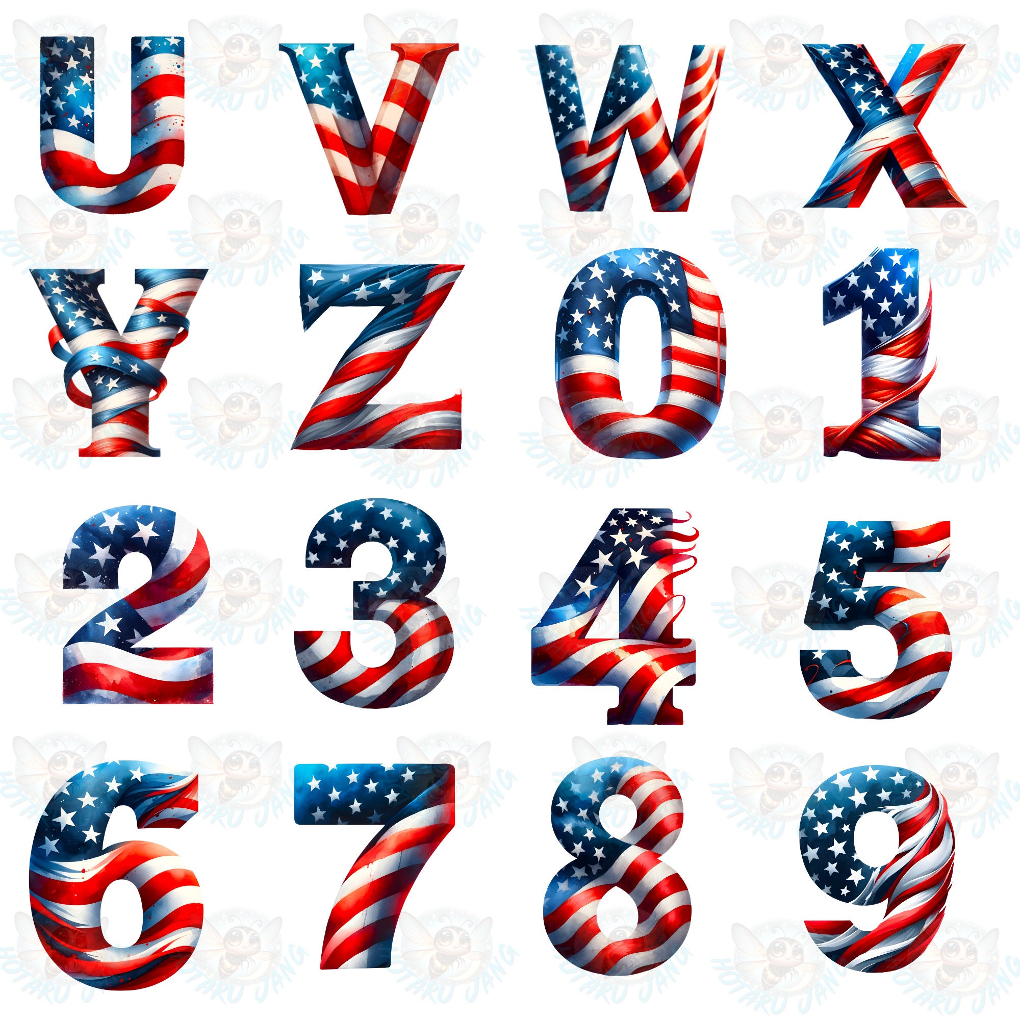 USA Flag Alphabet & Numbers Clipart: Patriotic PNG, 4th of July ...