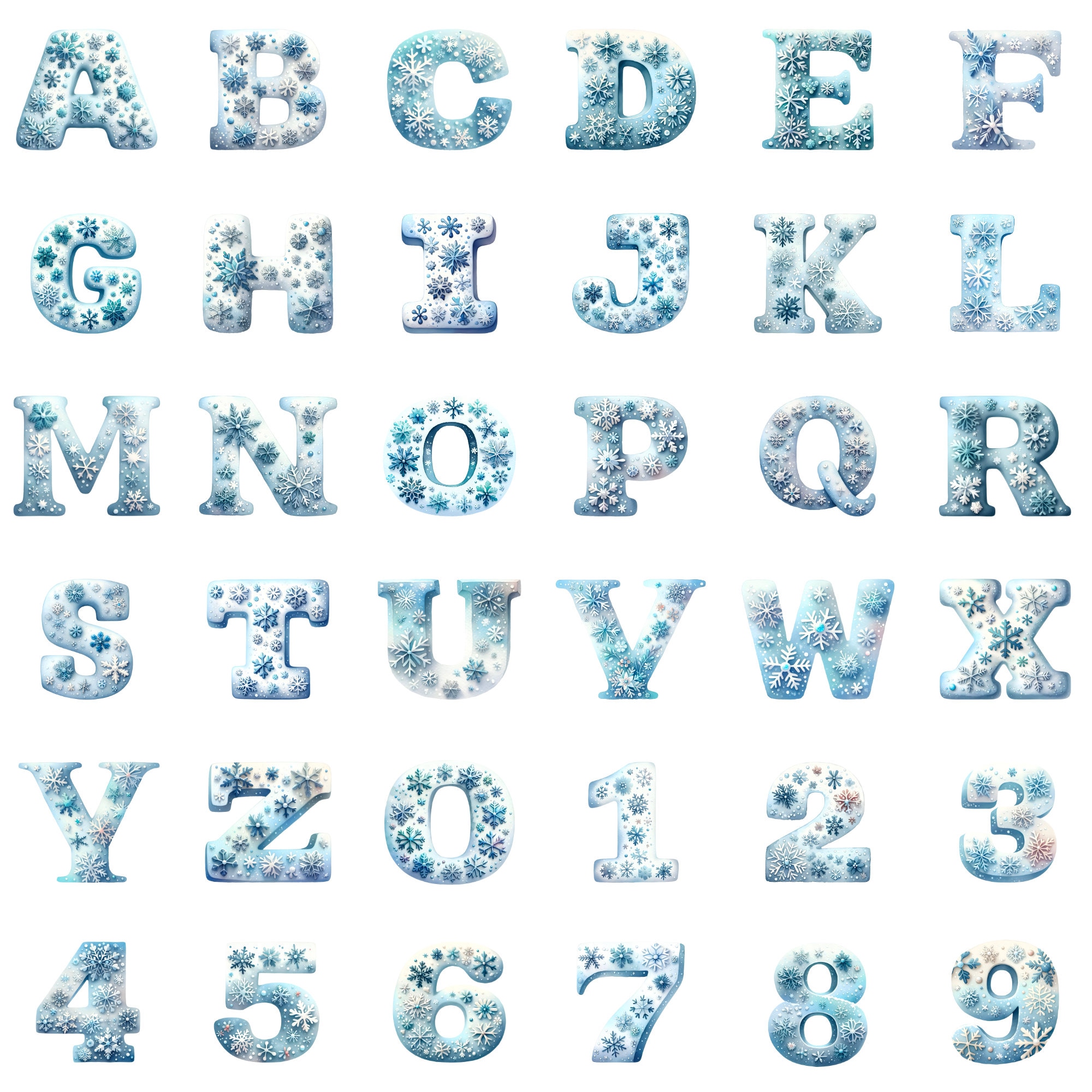 Snowflakes Alphabet & Numbers Letter Stickers Sheet Pack Planner ...