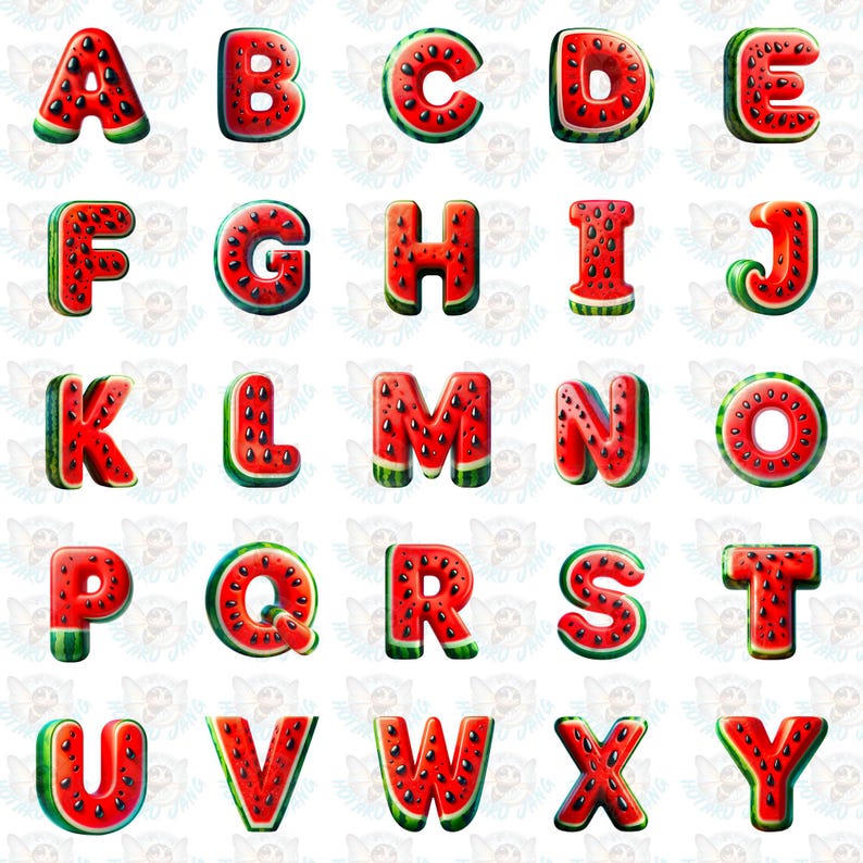Watermelon Alphabet&numbers Clipart, Watermelon Letters Clipart, Party ...