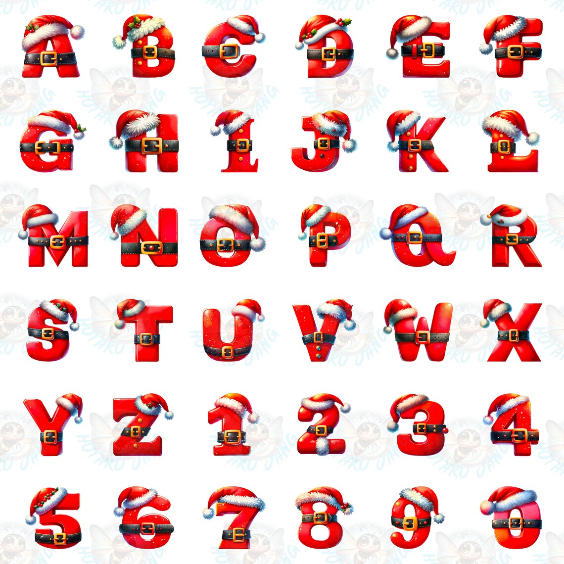 Christmas Alphabet & Numbers Clipart: Santa Claus Watercolor PNG ...