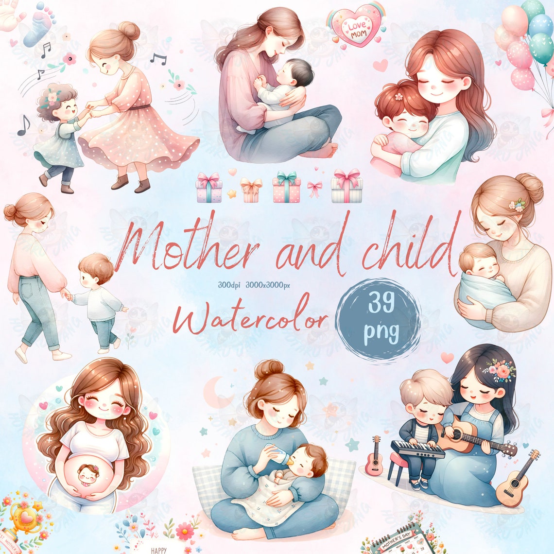 Watercolor Mother and Child Clipart , Watercolor Clipart, Digital ...