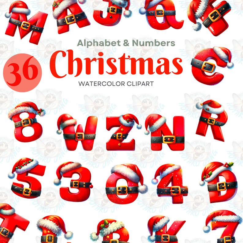 Christmas Alphabet & Numbers Clipart: Santa Claus Watercolor PNG ...
