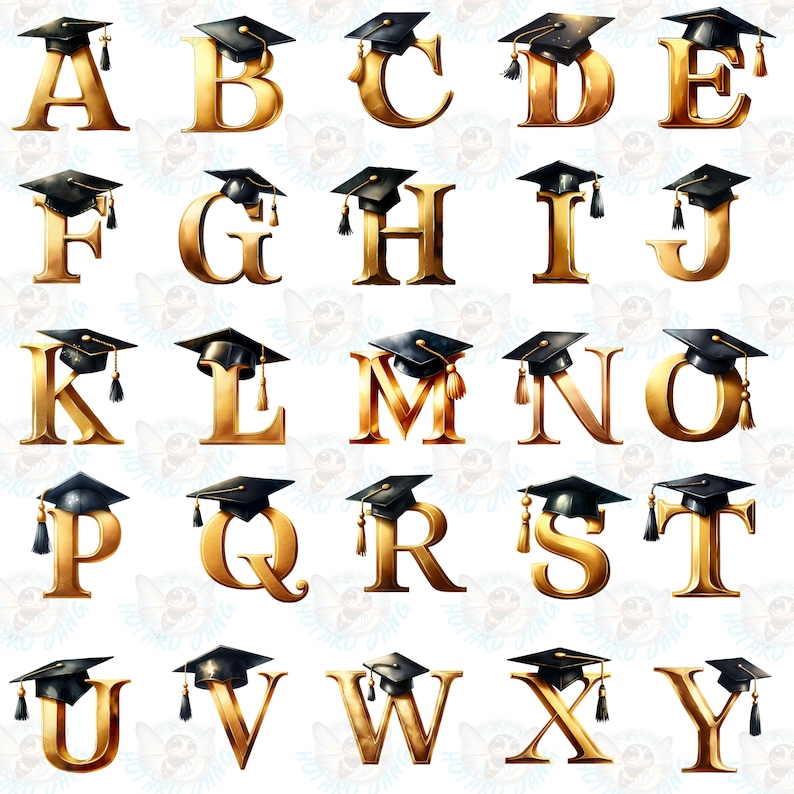 Watercolor Graduation Alphabet&number Clipart PNG 47 High-resolution ...
