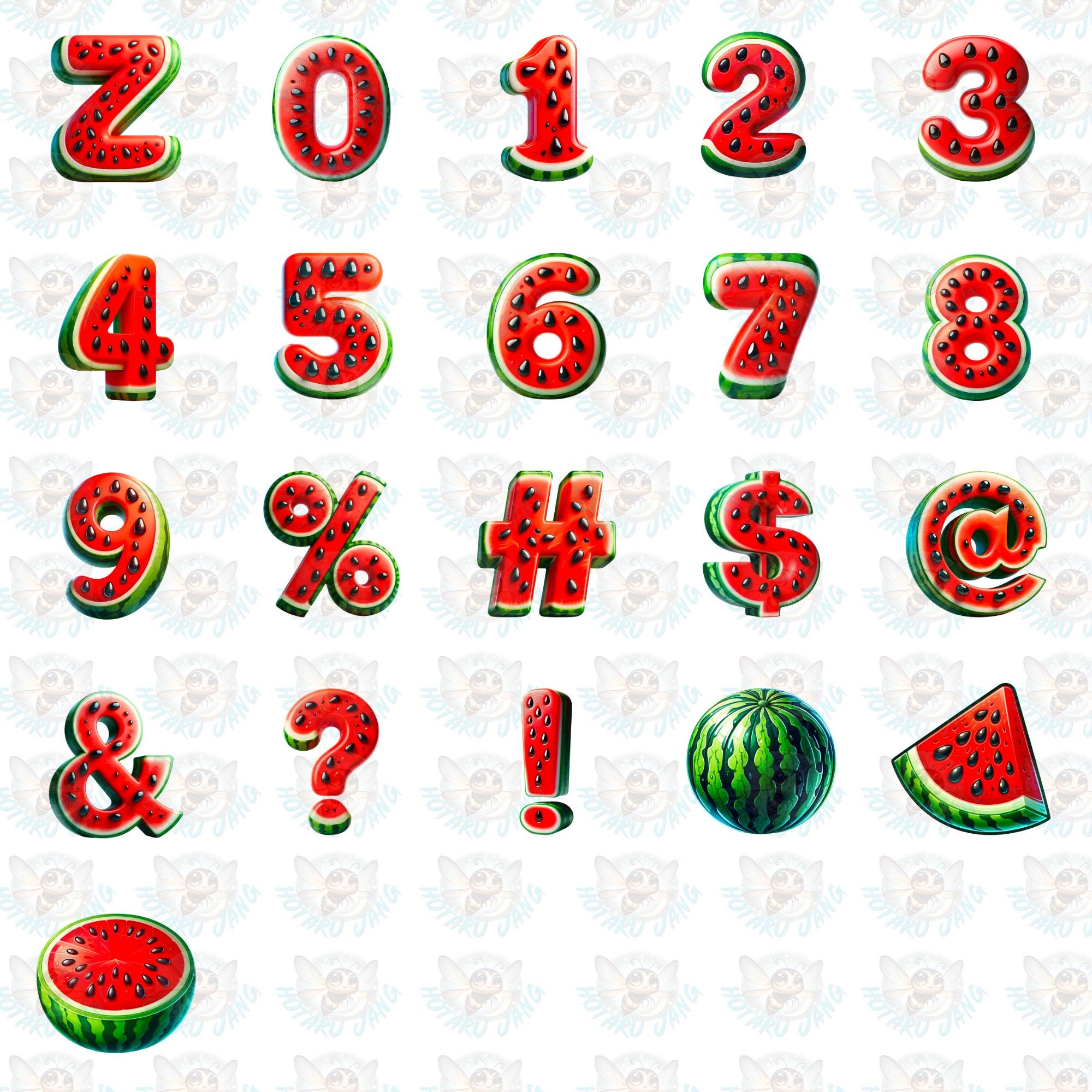 Watermelon Alphabet&numbers Clipart, Watermelon Letters Clipart, Party ...