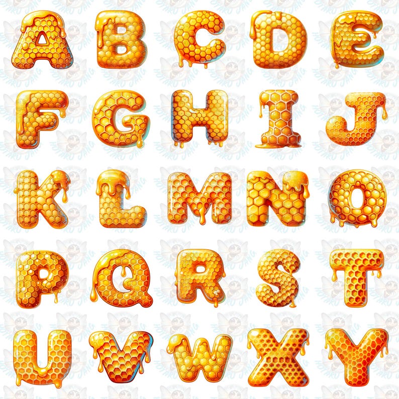 Honeycomb Alphabet Clipart: Watercolor Bee Letters & Numbers (PNG) - Etsy