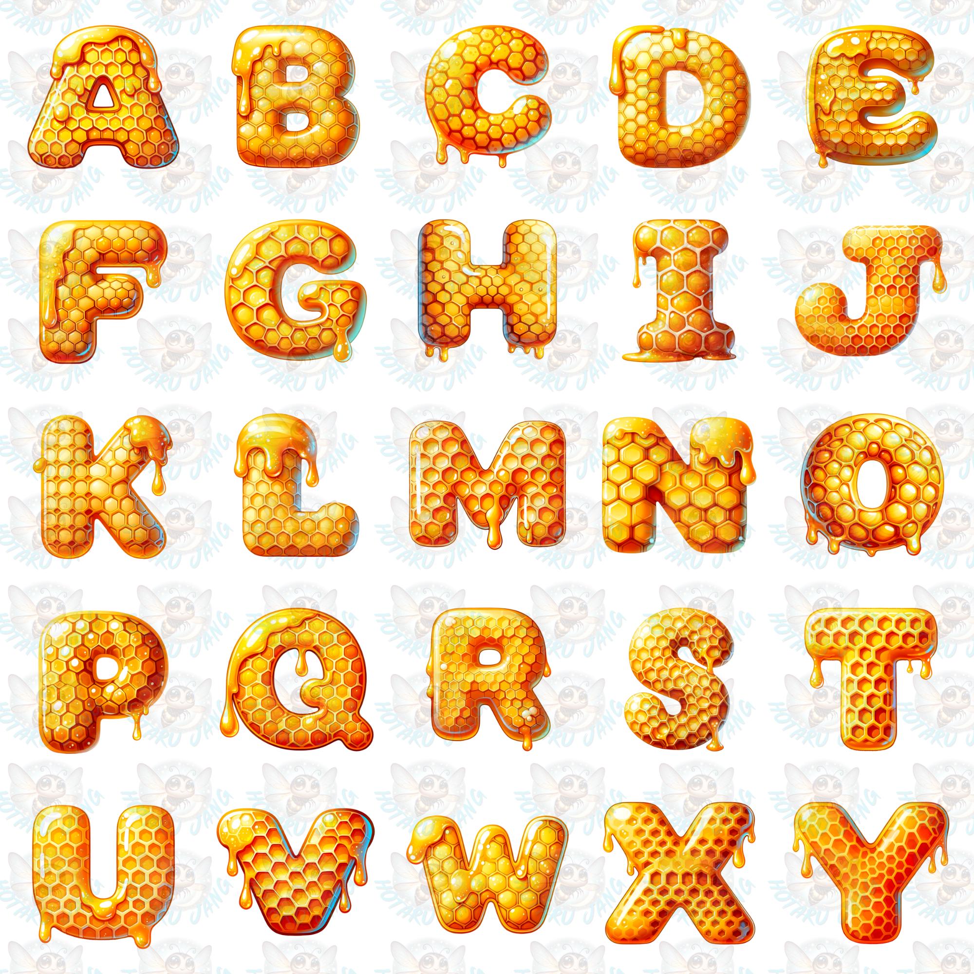 Honeycomb Alphabet Clipart: Watercolor Bee Letters & Numbers (PNG) - Etsy