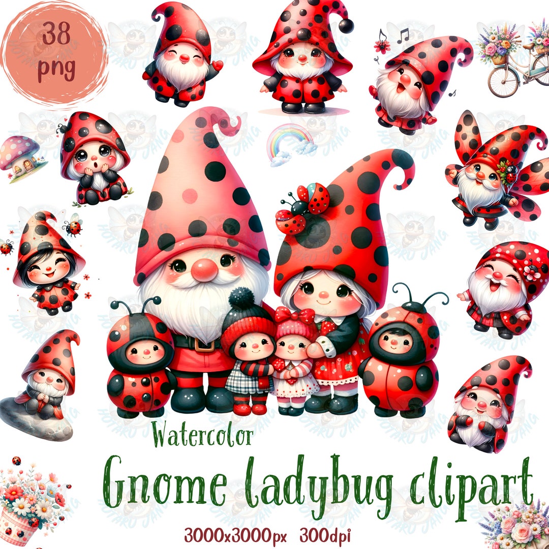 Watercolor Gnome Ladybug Gnome Clipart, Cute Gnome PNG, Watercolor ...