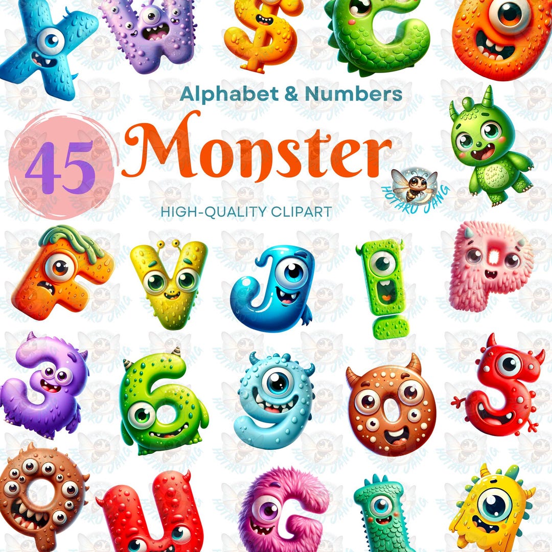 Monster Alphabet & Numbers Clipart, Birthday, Boy Girl and Baby Shower ...