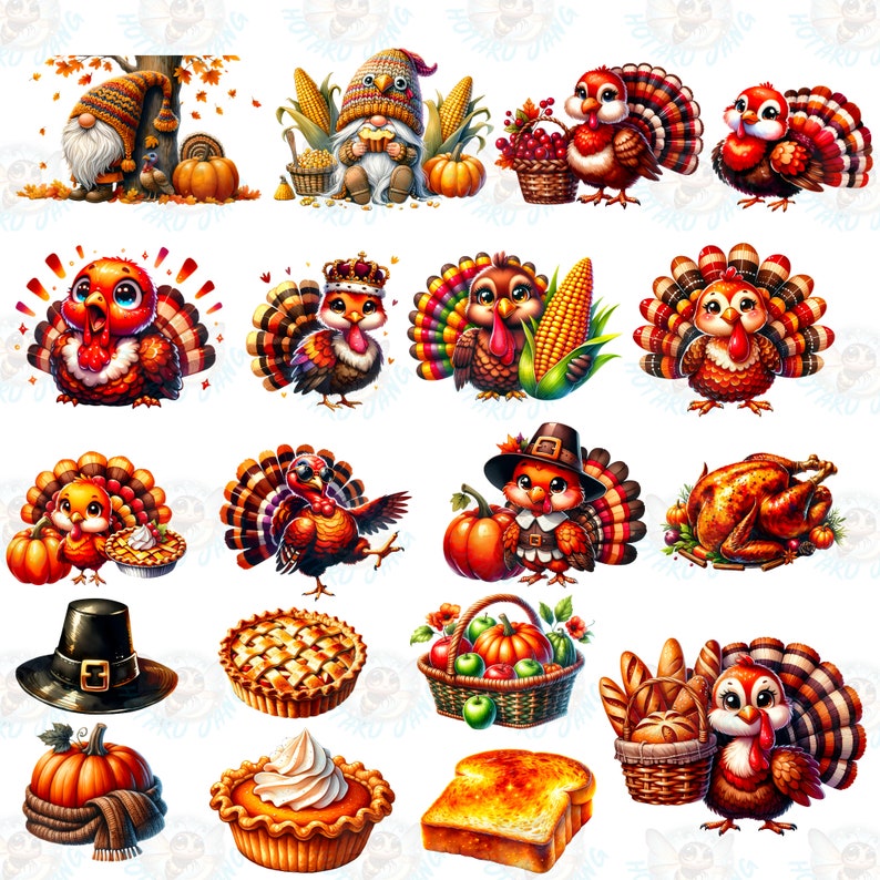 Gnome Thanksgiving Clipart, Turkey, Pumpkin (35 PNG) - Etsy