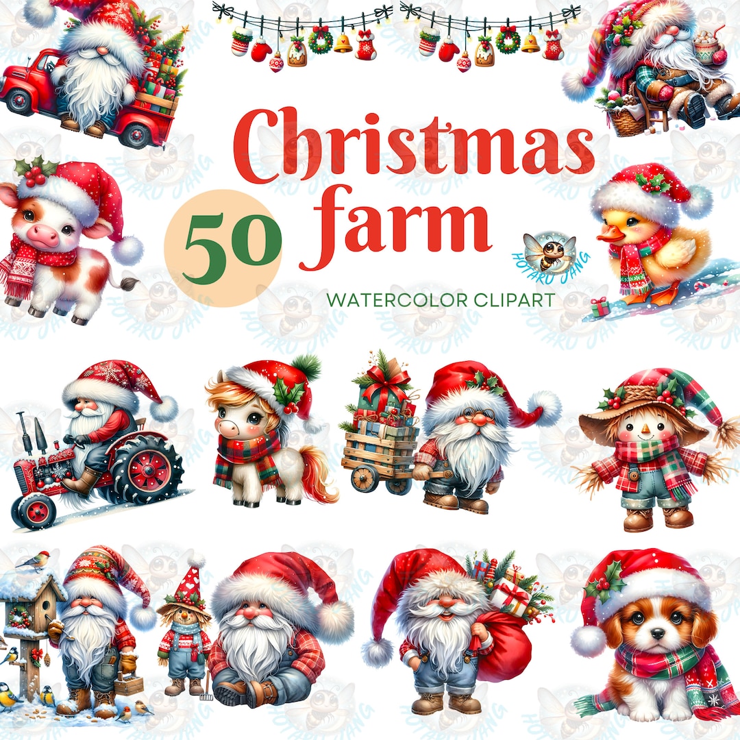 Christmas Farm Clipart, Farm Clipart, Farm Animal Clipart, Christmas ...