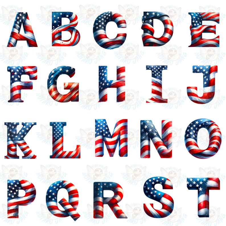 USA Flag Alphabet & Numbers Clipart: Patriotic PNG, 4th of July ...