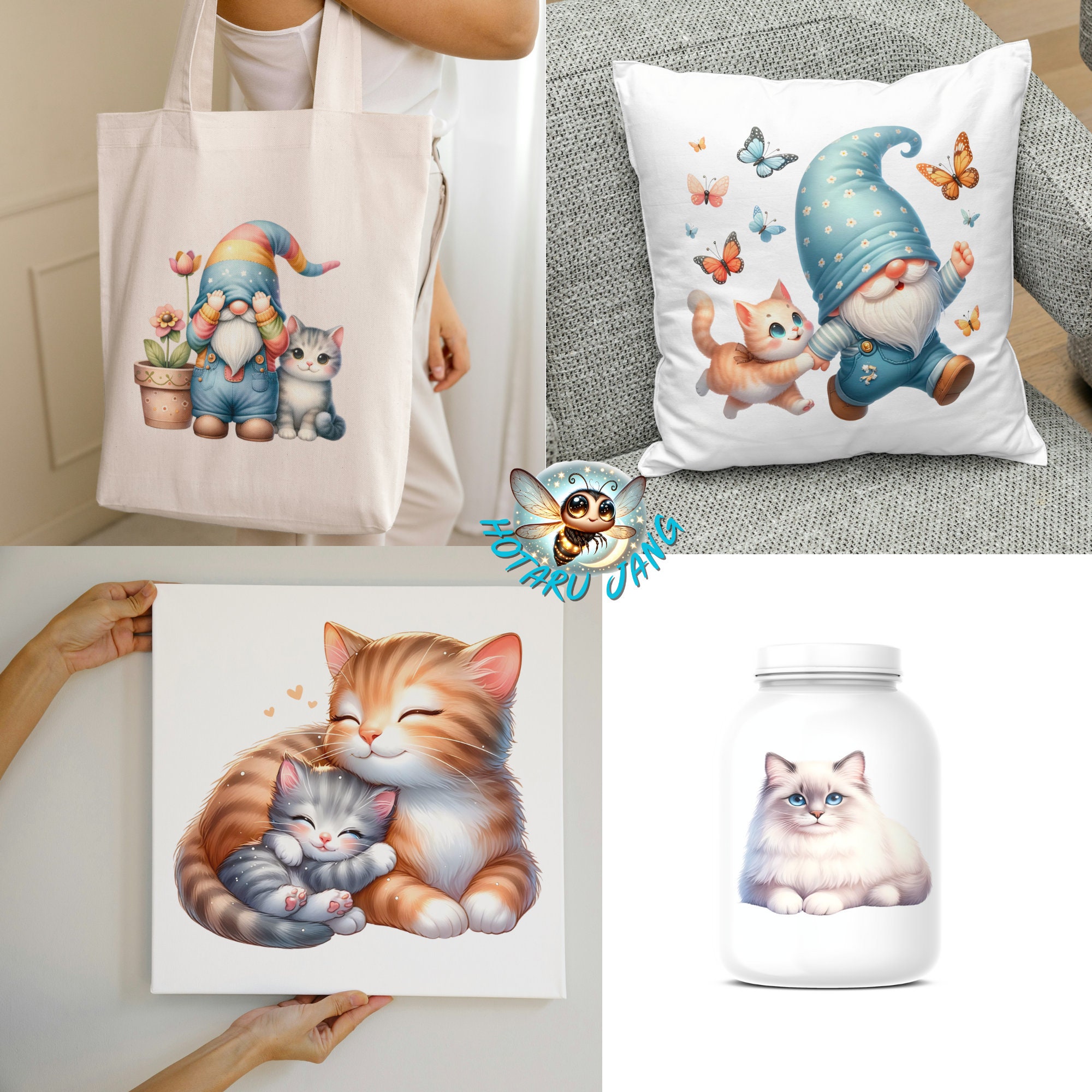 Watercolor Cat Gnome Clipart, Cat Lover Gnome Clipart, Cat Lover Gnome ...