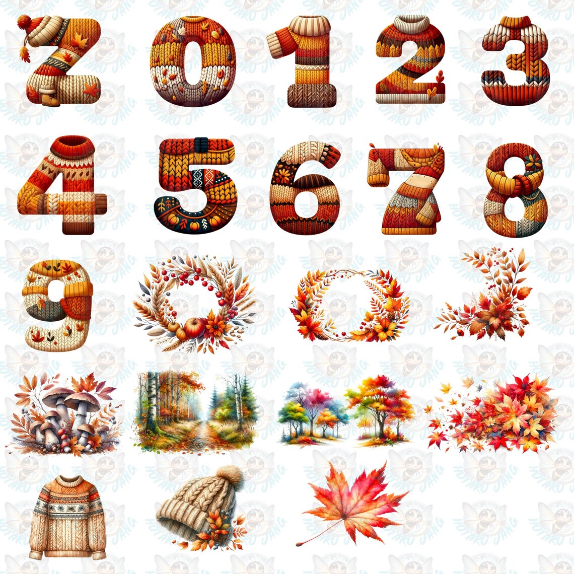 Watercolor Autumn Alphabet Clipart: Knitted Sweater Letters (PNG) - Etsy