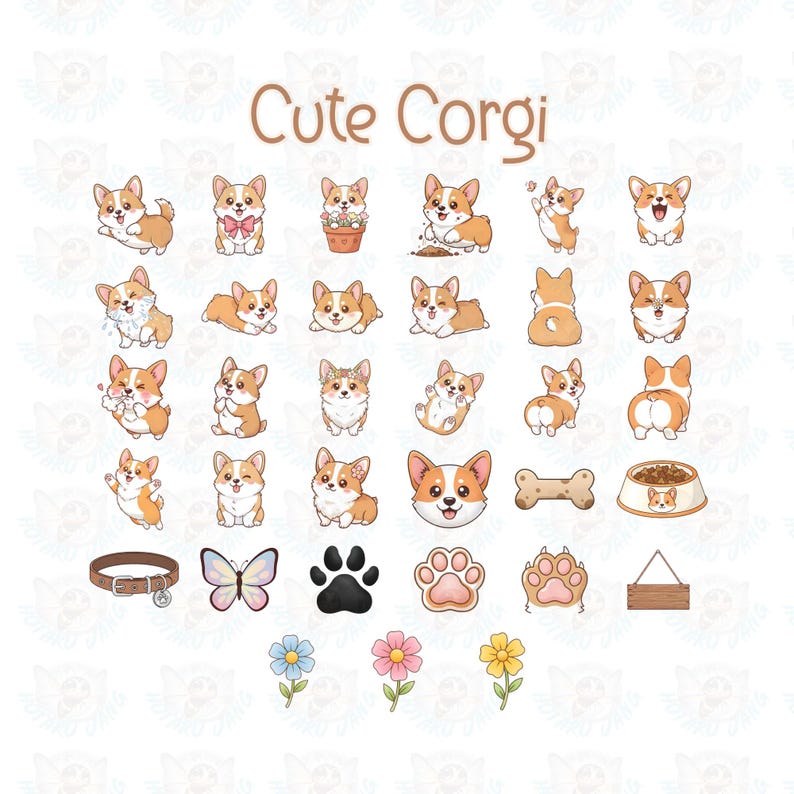 Kawaii Corgi Clipart Bundle – Adorable Dog PNG Illustrations (digital ...
