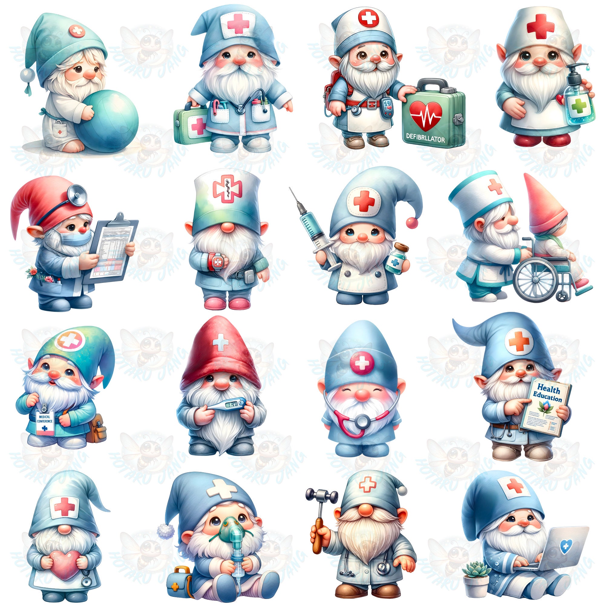 Watercolor Gnome Nurse Clipart, 46 Png, Medical Clipart, Healthcare ...