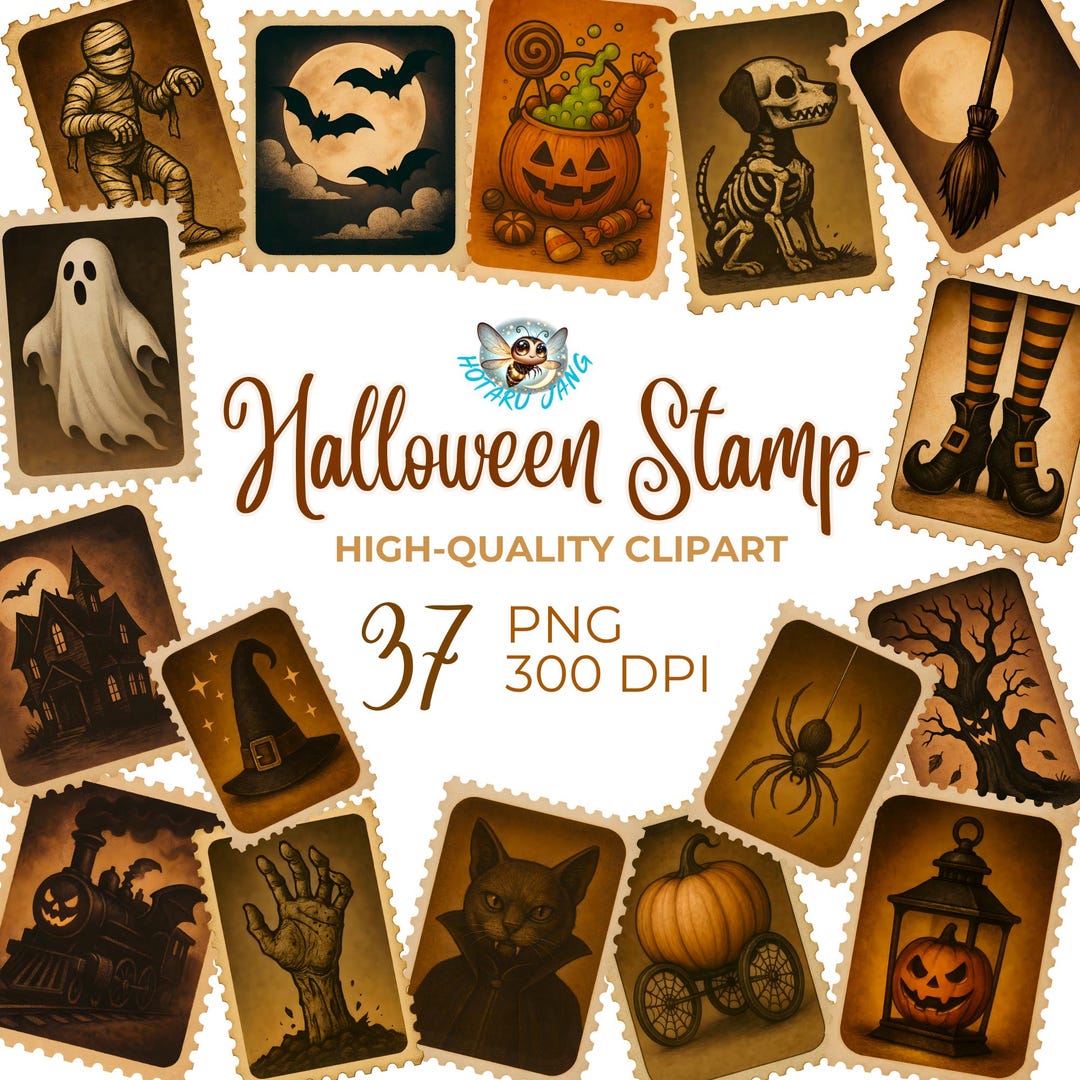Halloween Postage Stamp Clipart, Retro Halloween, Halloween Clip Art ...