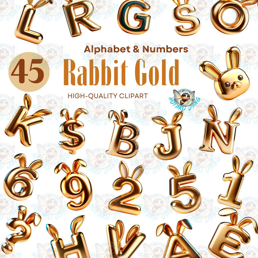 Rabbit Gold Alphabet& Number Clipart, Birthday Alphabet, Alphabet ...