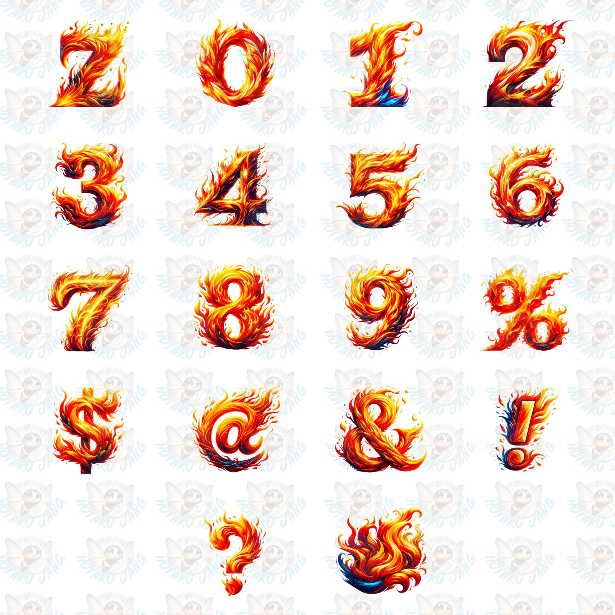 Flames Alphabet & Numbers Clipart: Fire Letters (PNG) - Etsy