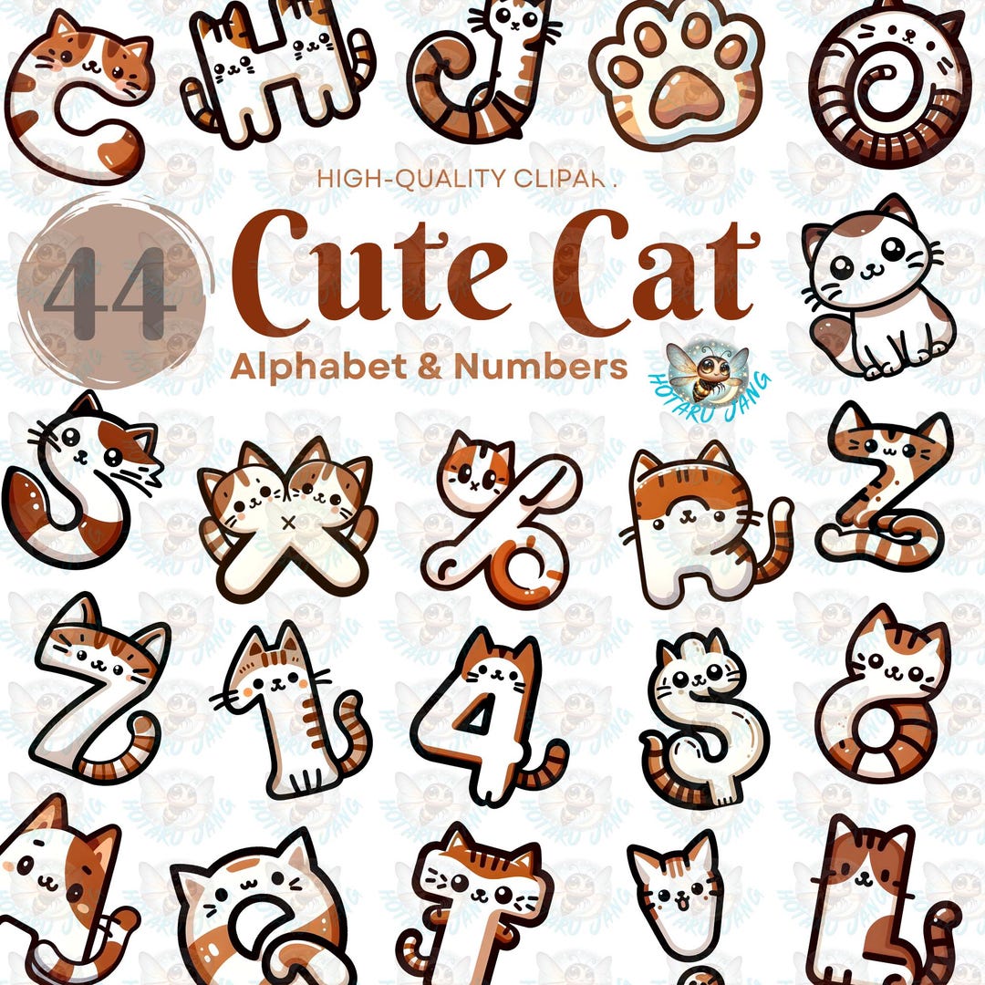Cat Alphabet Clipart, Kitty Numbers, PNG Graphics (digital Download - Etsy