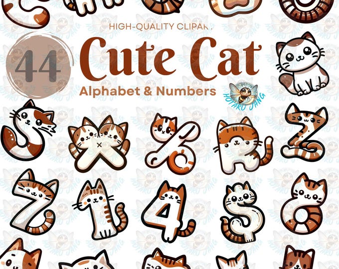 Alphabet Cat Face Clipart, Cute Cat Letter ,watercolor Alphabet, Number ...