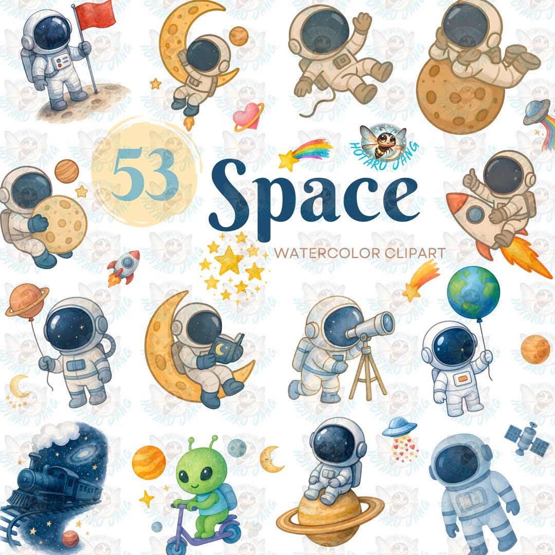 Watercolor Space Clipart: Astronauts, Planets, Rockets (PNG) - Etsy
