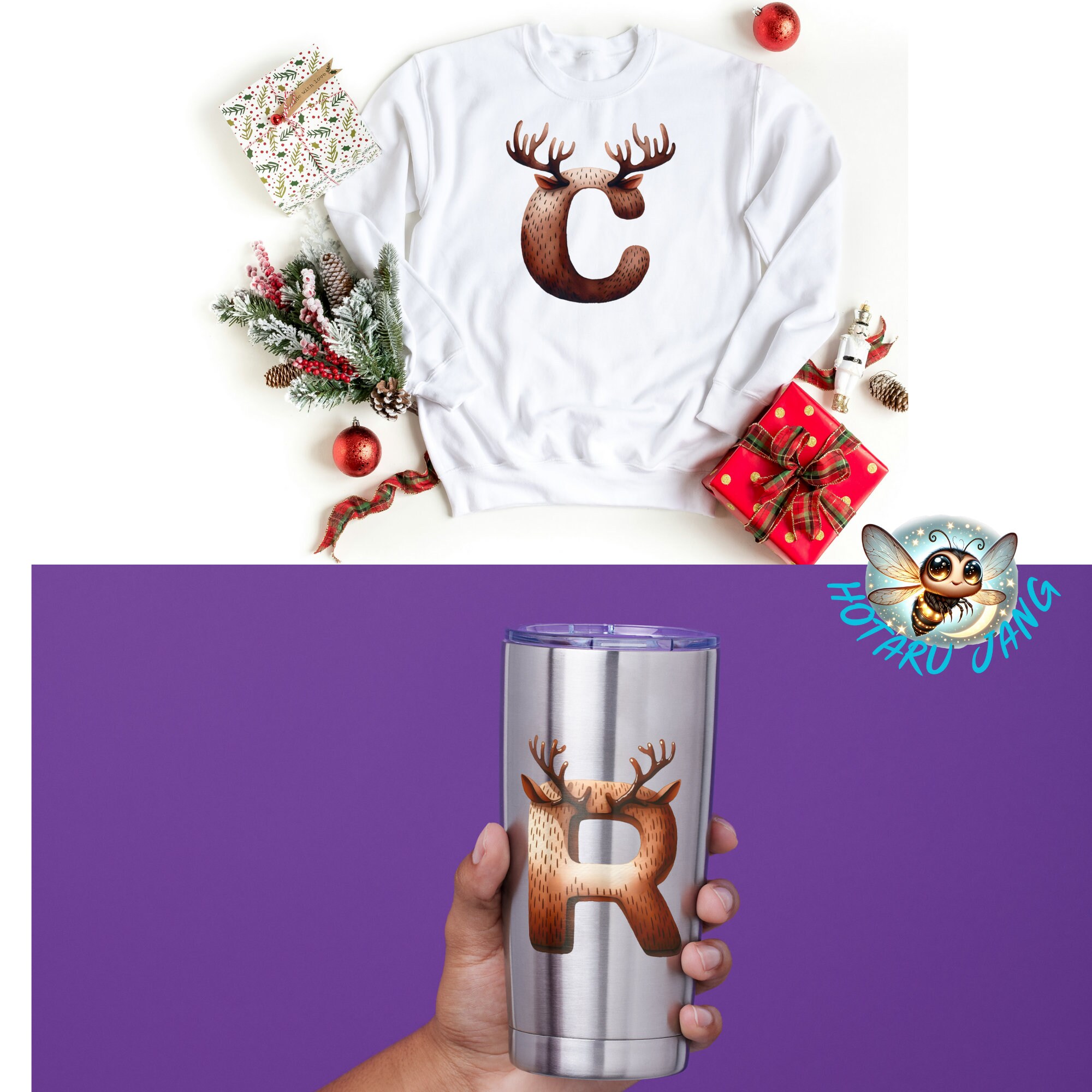 Reindeer Alphabet& Numbers, Font Bundle PNG , Christmas Alphabet ...