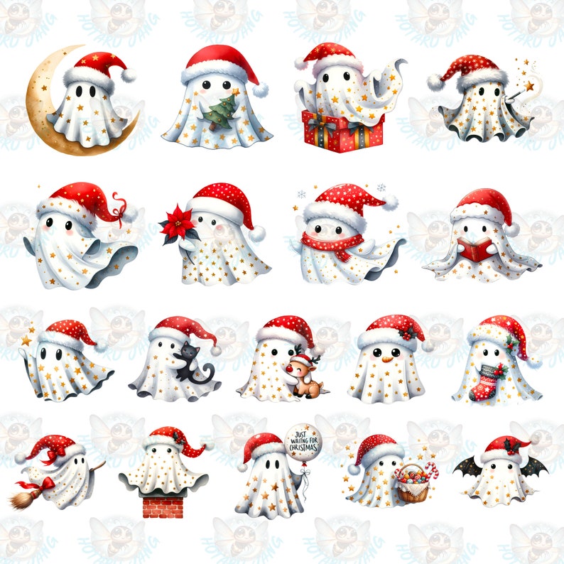 Christmas Ghost Clipart: Watercolor Ghosts (34 PNG) - Etsy