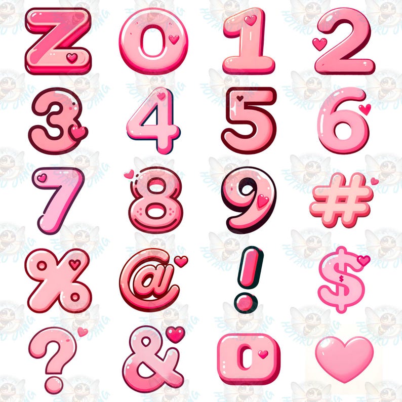 Watercolor Pink Alphabet & Numbers Clipart: Heart Letters (PNG) - Etsy