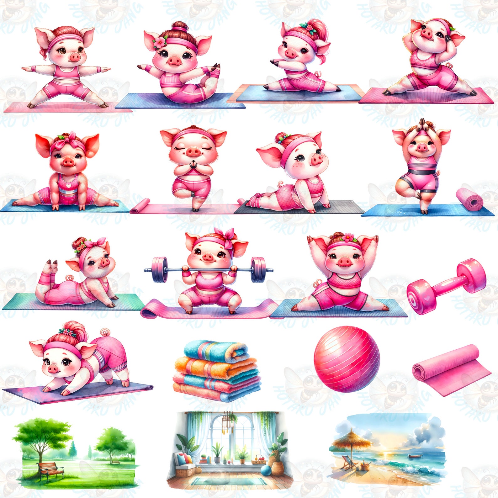 Watercolor Pig Exercise&yaga ,little Pig,pig Exercise, Animals Clipart ...