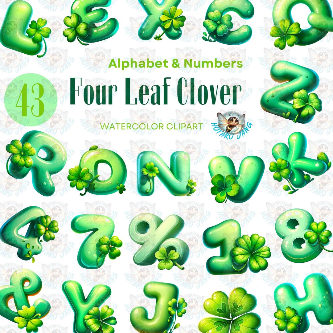 Four Leaf Clover Alphabet & Numbers Clipart, St. Patrick's Day ...