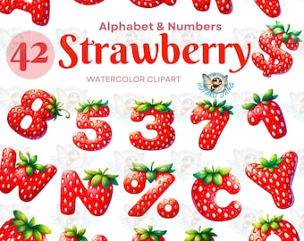 Strawberry Alphabet Clipart: Watercolor Fruit Letters (digital File ...