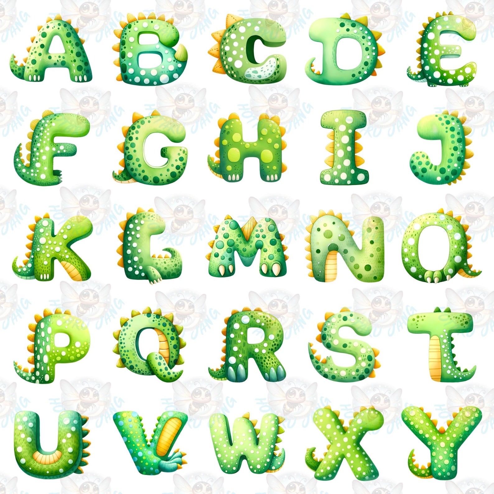 Watercolor Dinosaur Alphabet & Numbers Clipart (PNG) - Etsy