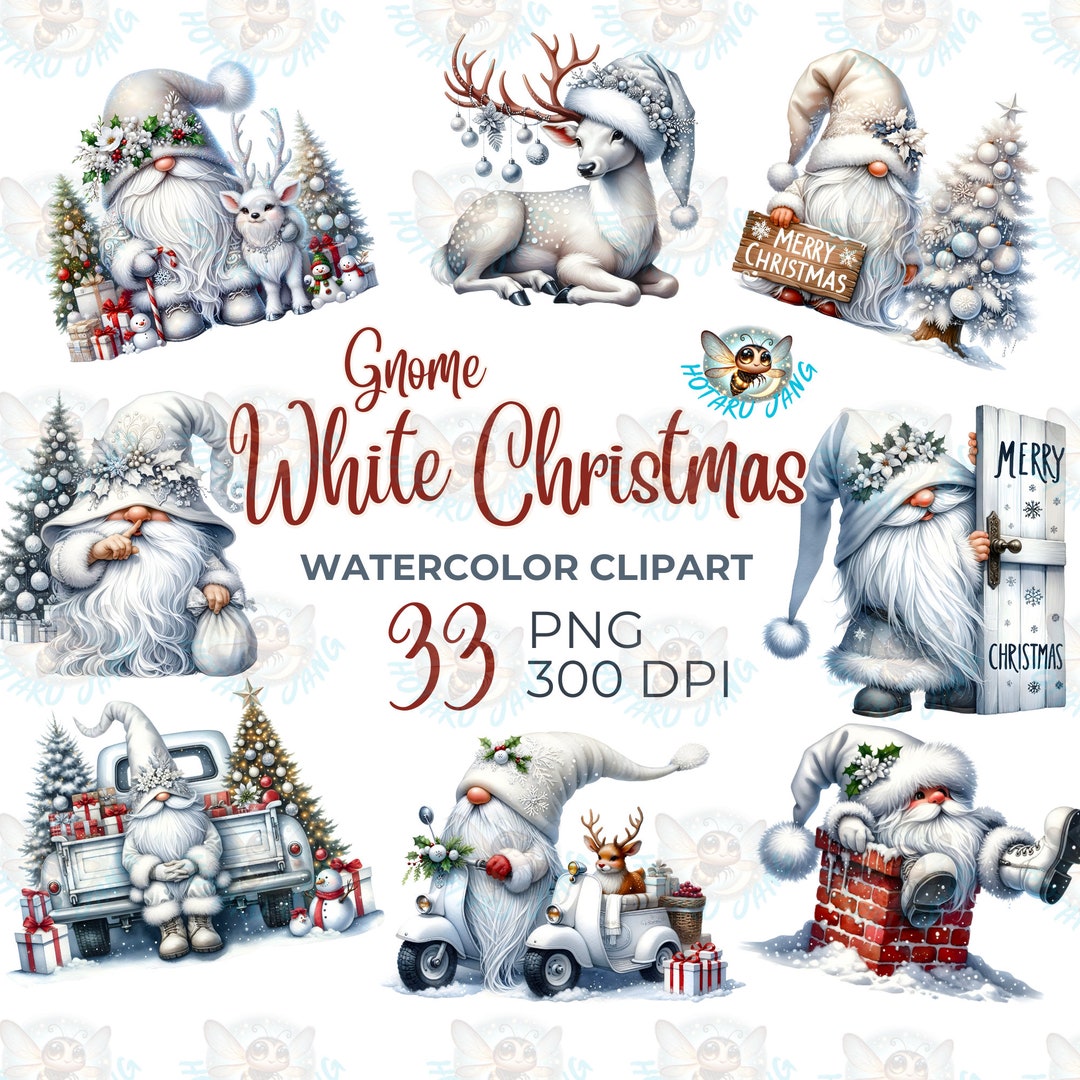 White Christmas Gnome Clipart, Bundle Png, White Gnome Clipart ...