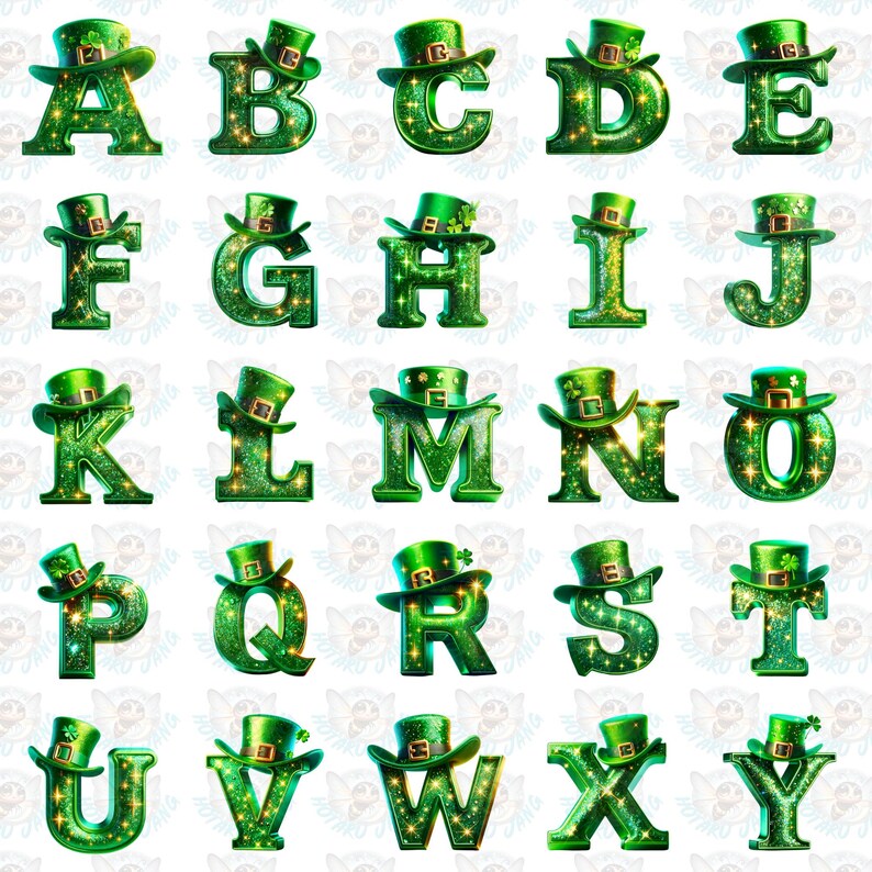 St Patrick Alphabet & Numbers Clipart, Leprechaun Letters Clipart ...