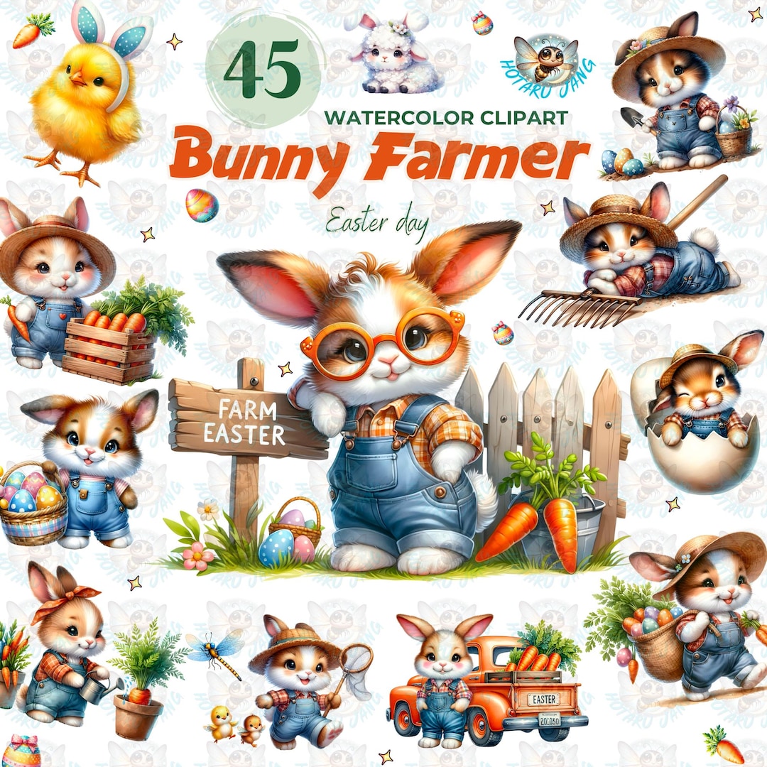 Bunny Farmer Clipart, Farm Clipart, Farm Animal Clipart, Animal Clipart ...