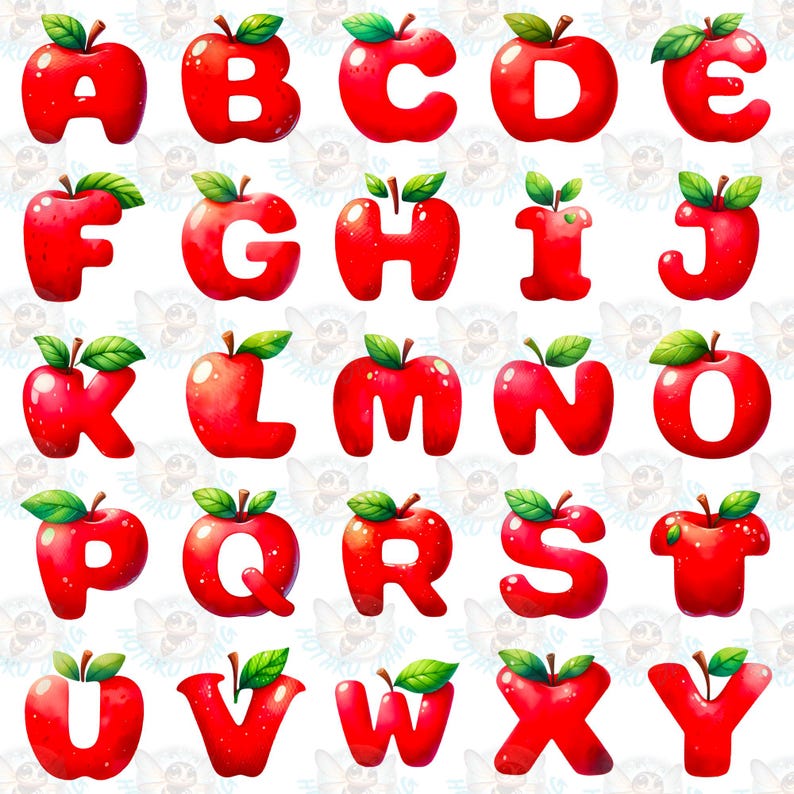 Apple Watercolor Clipart: Alphabet and Numbers (PNG Digital Download ...
