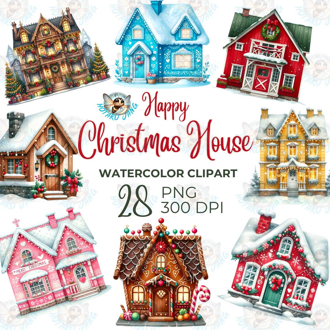 Christmas Houses Clipart, Christmas Village Clipart, Snow Village ...