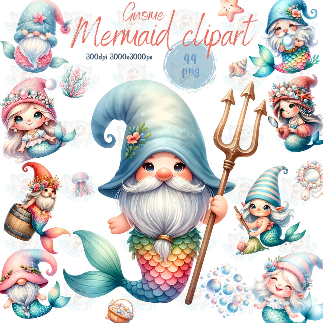 Gnome Mermaid Clipart, Mermaid Clipart, Gnome Clipart, Mermaid Gnome ...