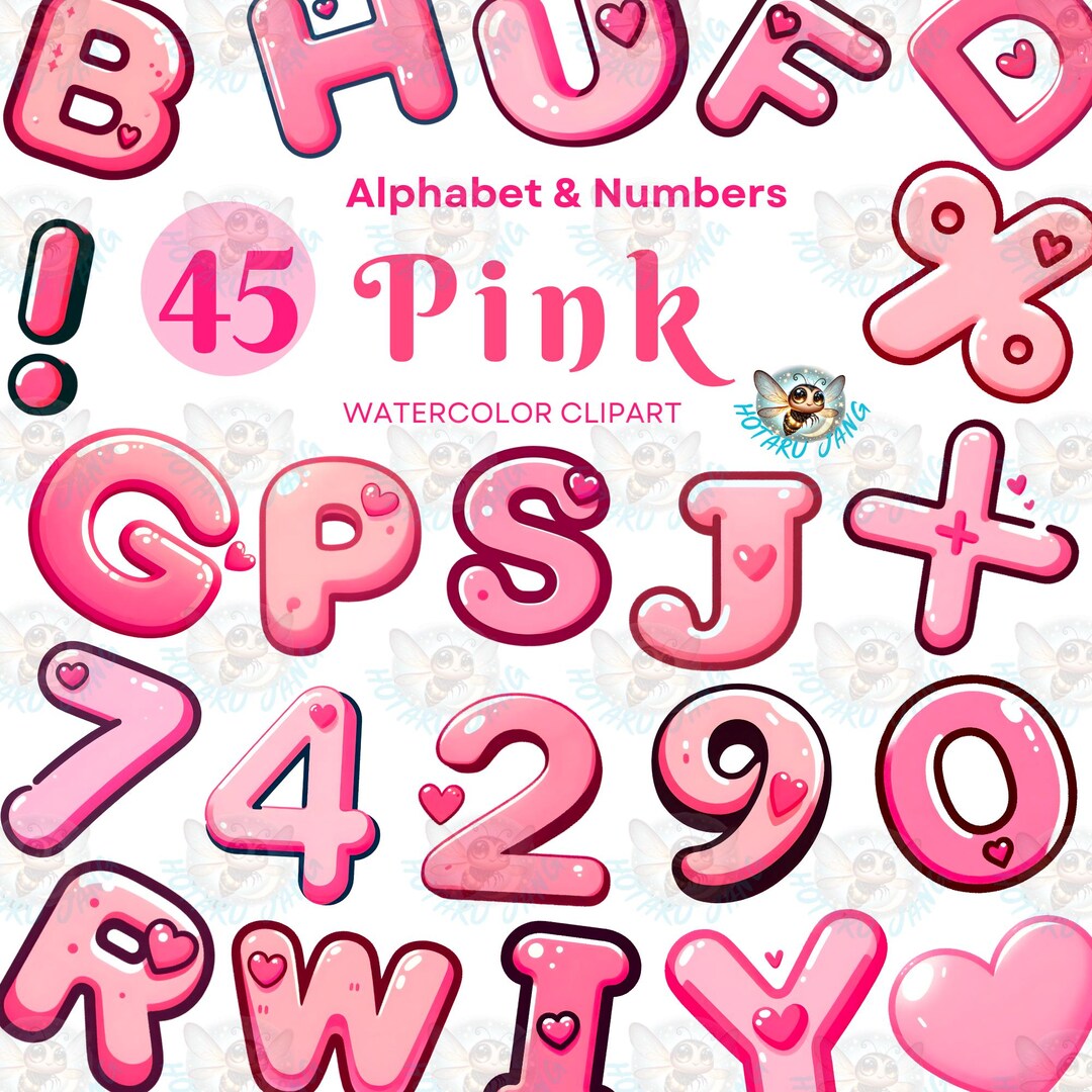 Watercolor Pink Alphabet& Numbers Clipart, Alphabet PNG, Pink ...